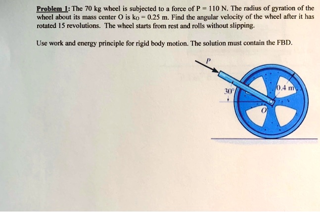 Problem 1: The 70 kg wheel is subjected to a force of P = 110 N. The ...