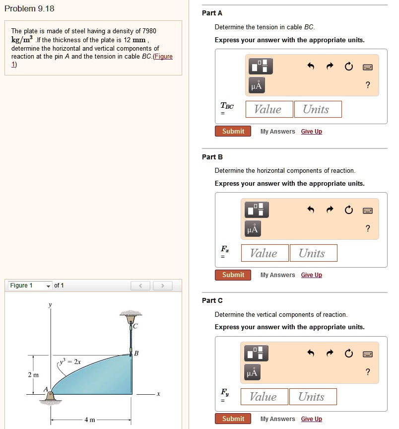 SOLVED: Problem 9.18 Part A The plate is made of steel, having a density of 7980 kg/m^3. If the ...