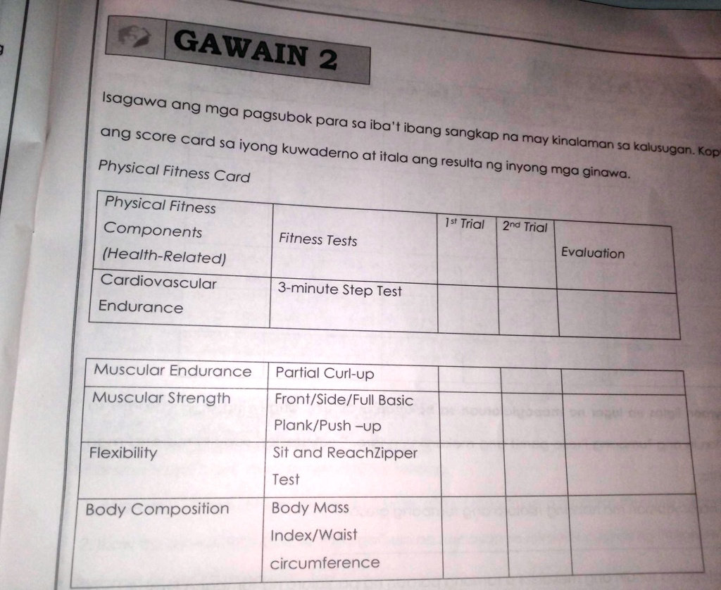 SOLVED: GAWAIN 2 Isagawa ang mga pagsubok para sa iba't ibang score ...