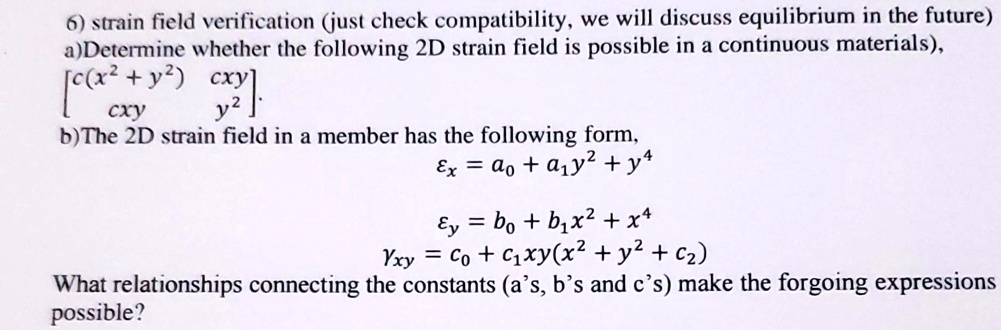 SOLVED: 6) Strain Field Verification (Just Check Compatibility, We Will Discuss Equilibrium in ...