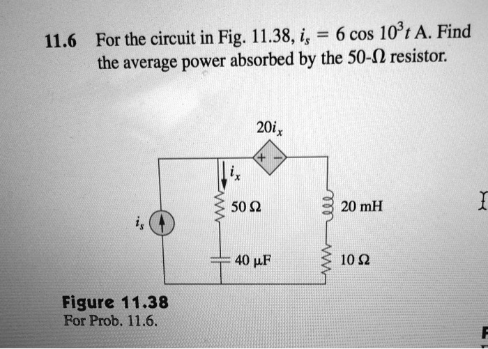 11.6 For the circuit in Fig. 11.38, is = 6 cos 10^3 t A. Find the average power absorbed by the ...