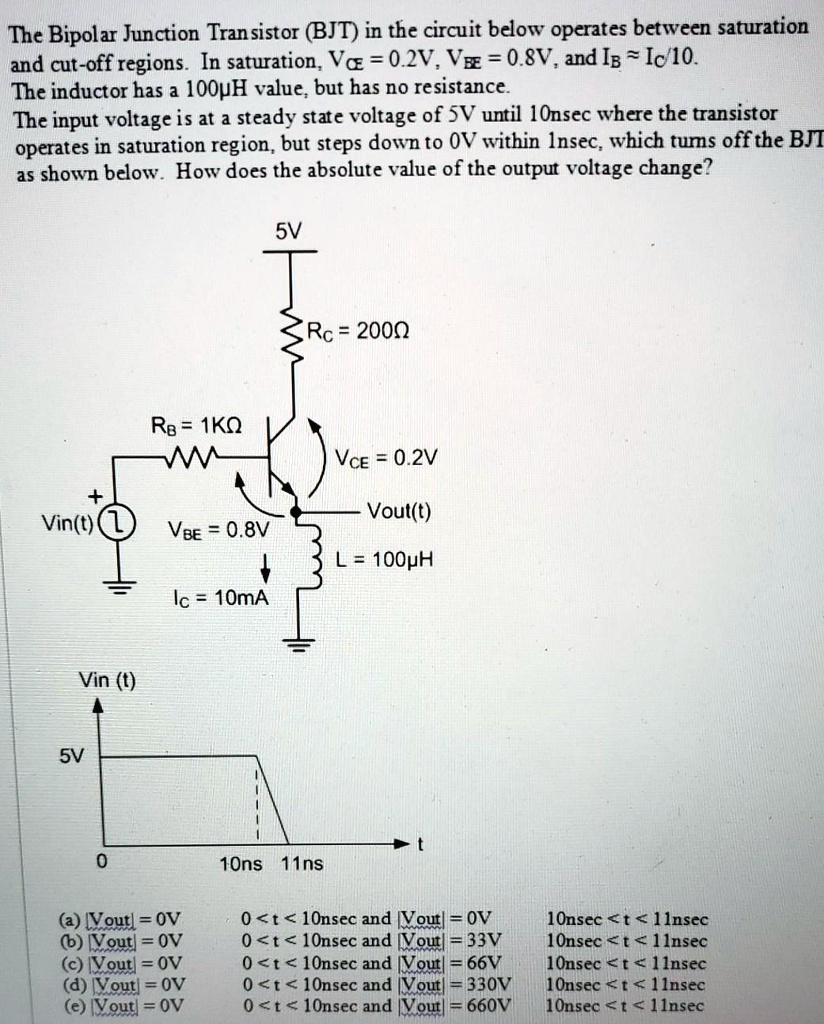 SOLVED: The Bipolar Junction Transistor (BJT) in the circuit below ...