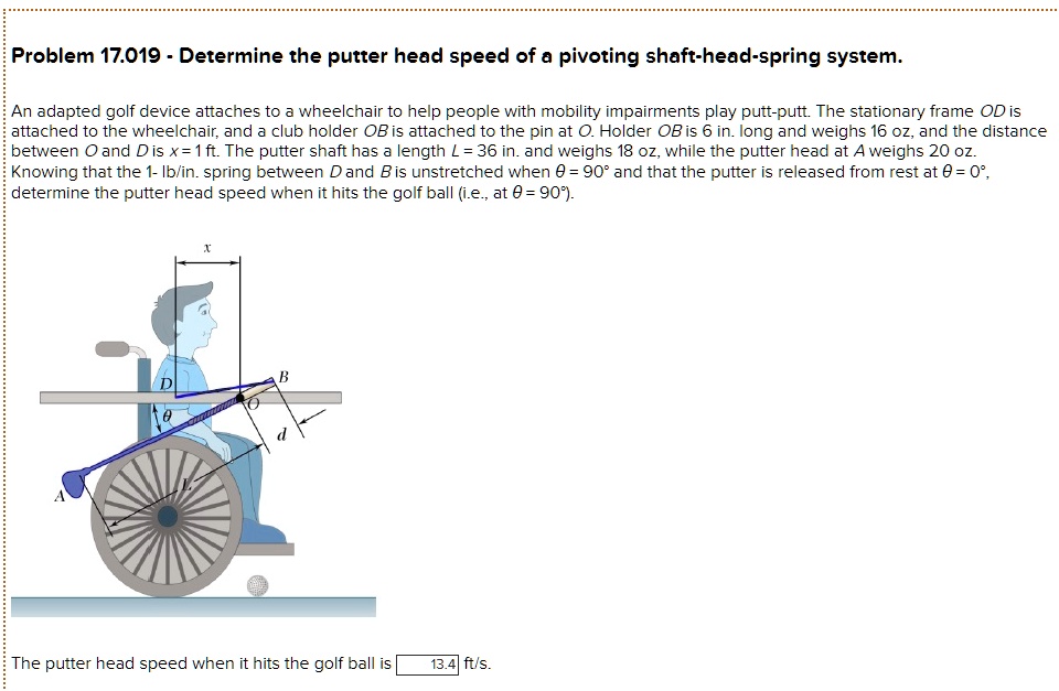 SOLVED: Problem 17.019 - Determine the putter head speed of a pivoting ...
