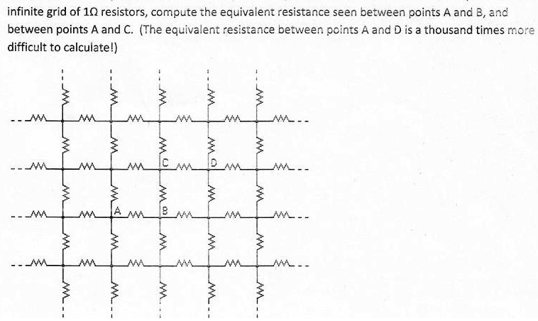 Infinite grid of 10 resistors, compute the equivalent resistance seen ...