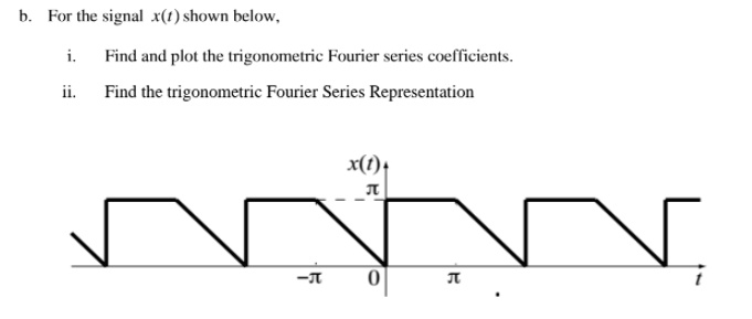 b. For the signal x(t) shown below, i. Find and plot the trigonometric ...
