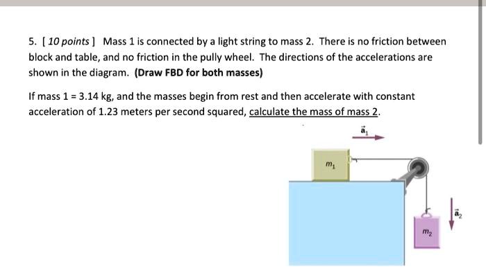 SOLVED: [10 points Mass is connected by light string to mass 2 There is no friction between ...