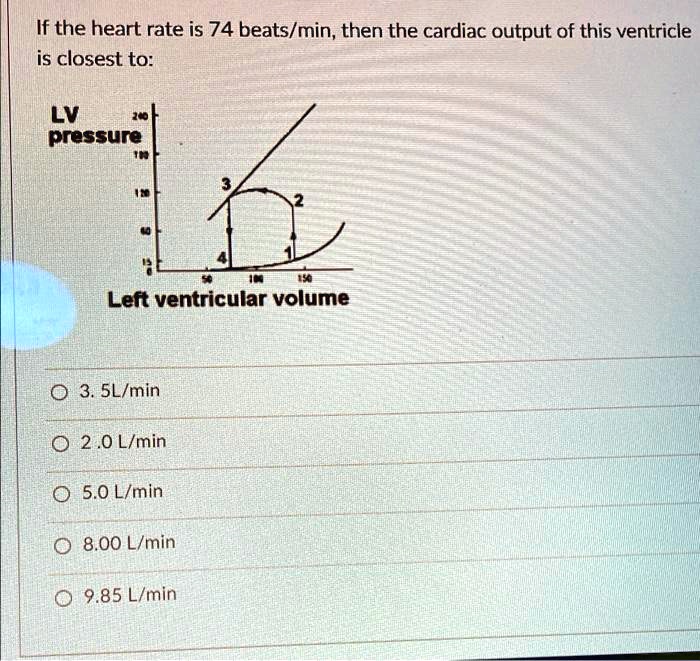 SOLVED: If the heart rate is 74 beats/min, then the cardiac output of ...