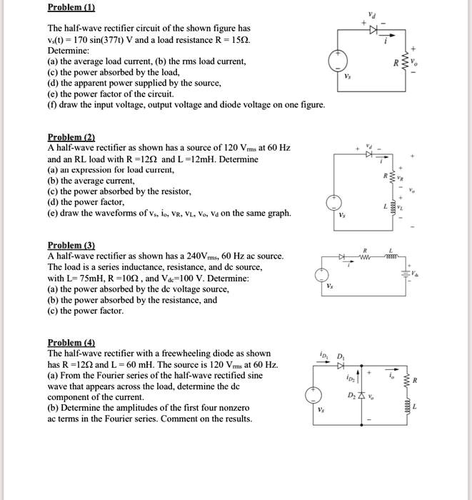 SOLVED: The half-wave rectifier circuit shown in the figure has vst = 170 sin(377t) V and a load ...