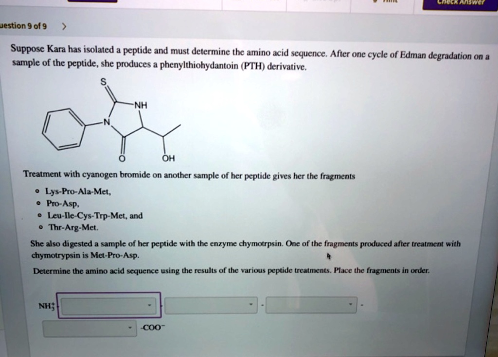 SOLVED: Question 9 of 9 Suppose Kara has isolated a peptide and must ...