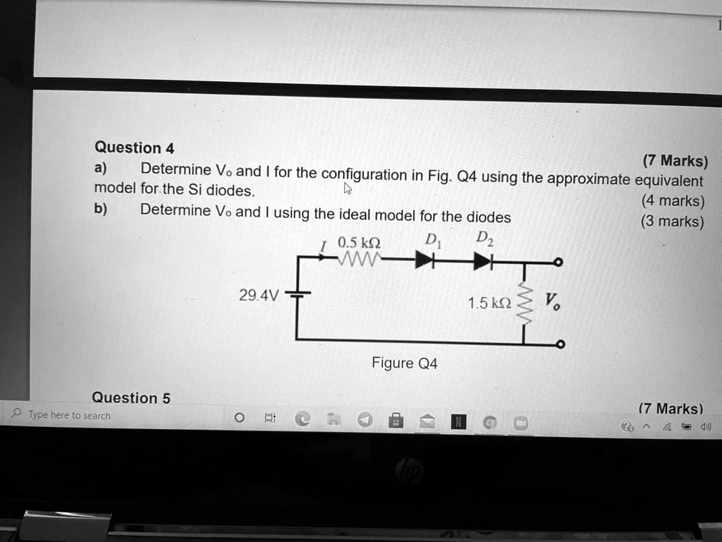SOLVED: Question 4 a) (7 Marks) Determine Vo and I for the configuration in Fig. Q4 using the ...