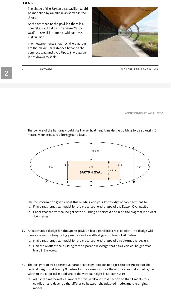 TASK 1. The shape of the Saxton oval pavilion could be modelled by an ...