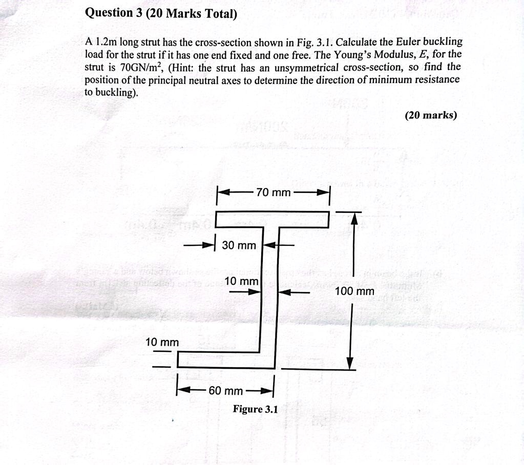 SOLVED: Question 3 (20 Marks Total) A 1.2m long strut has the cross ...