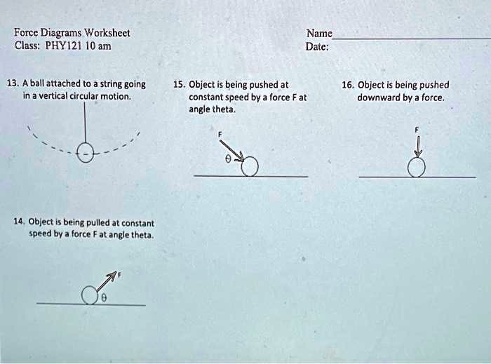 Force Diagrams Worksheet Class: PHY121 10 am 13. A ball attached to a ...