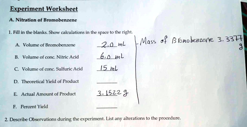 experiment worksheet nitration of bromobenzene 1 fill in the blanks ...