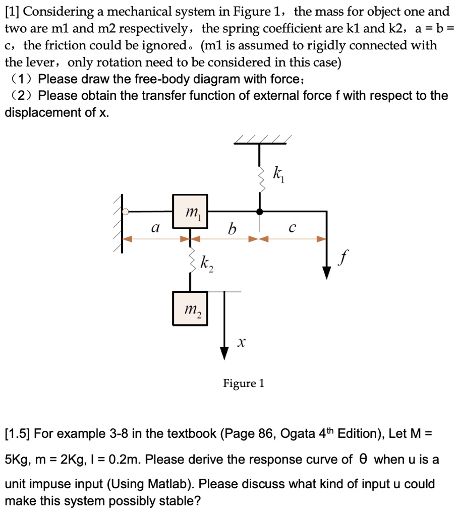 SOLVED: Considering a mechanical system in Figure 1, the masses for ...