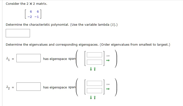 SOLVED: Consider the 2 X 2 matrix: -2 Determine the characteristic polynomial: (Use the variable ...