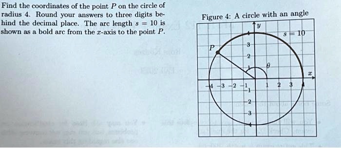 Find the coordinates of the point P on the circle of radius 4. Round ...
