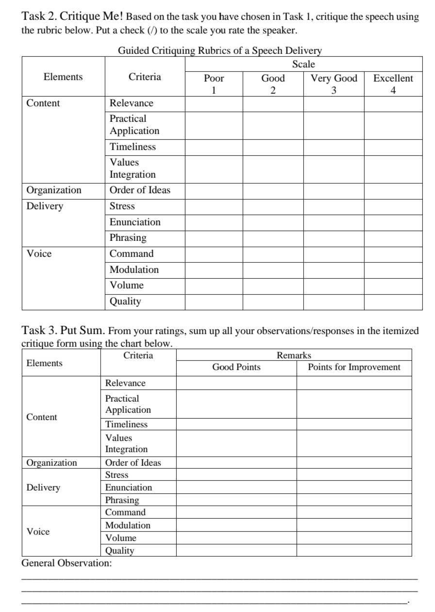 SOLVED: Task 2. Critique Me! Based on the task you have chosen in Task ...