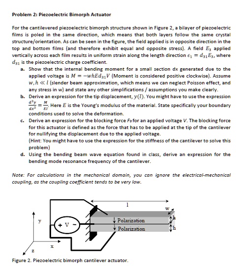 Problem 2: Piezoelectric Bimorph Actuator For the cantilevered piezoelectric bimorph structure ...