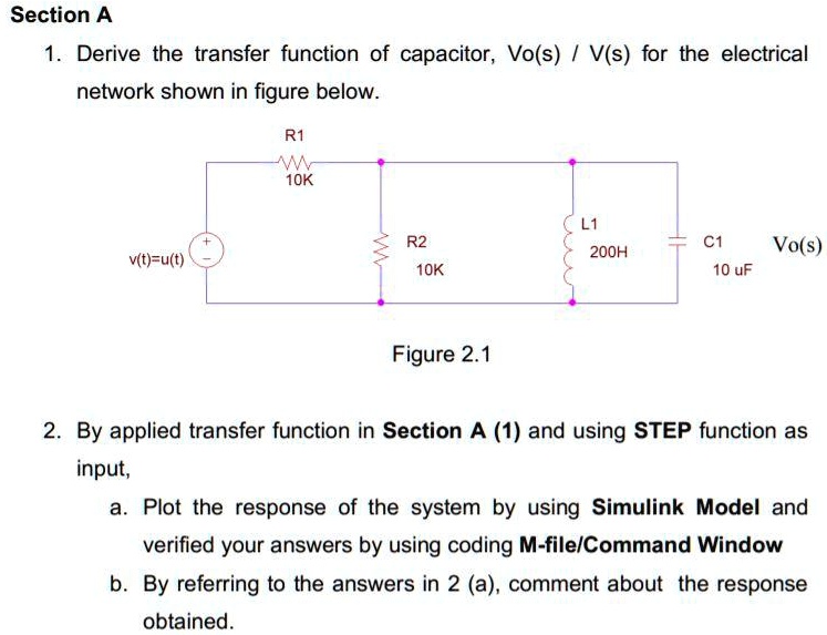 SOLVED: 1. Derive the transfer function of the capacitor, Vos / V(s), for the electrical network ...