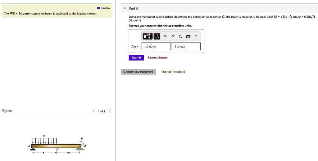 The W8 ×24 simply supported beam is subjected to the loading shown. Using the method of ...