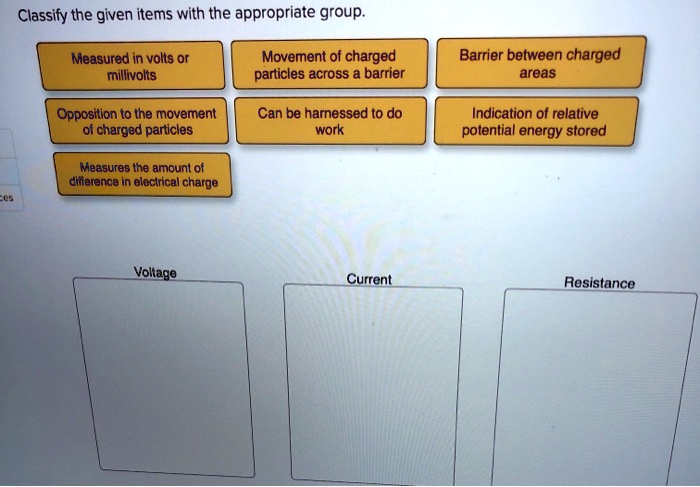 SOLVED: Classify the given items with the appropriate group Measured in ...