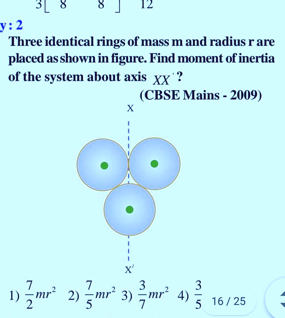 Three identical rings of mass m and radius r are placed as shown in the figure. Find the moment ...