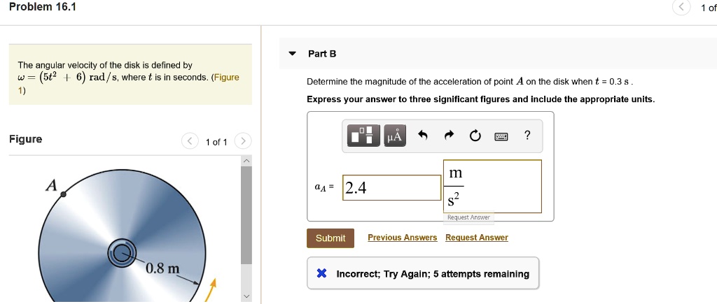 SOLVED: Problem 16.1 Part B The angular velocity of the disk is defined by w = (5t^2 + 6) rad/s ...