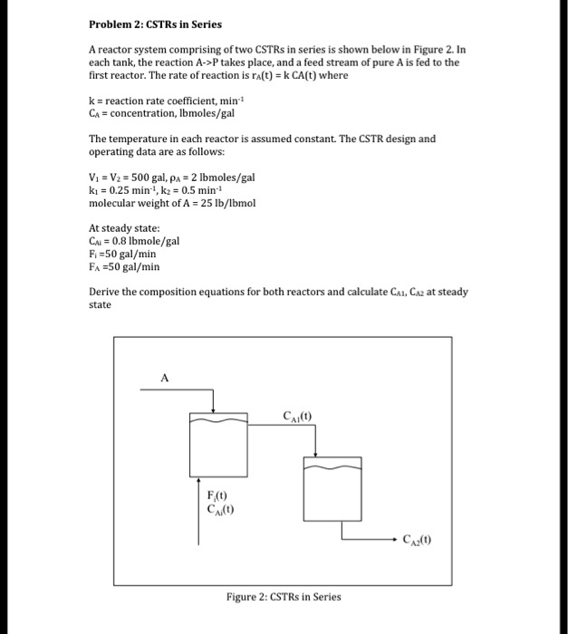 SOLVED: Problem 2: CSTRs in Series A reactor system comprising of two CSTRs in series is shown ...