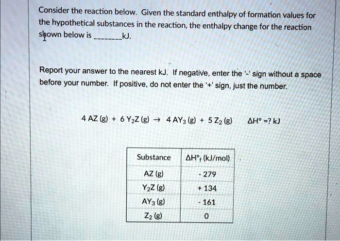 SOLVED: Consider the reaction below. Given the standard enthalpy of formation values for the ...