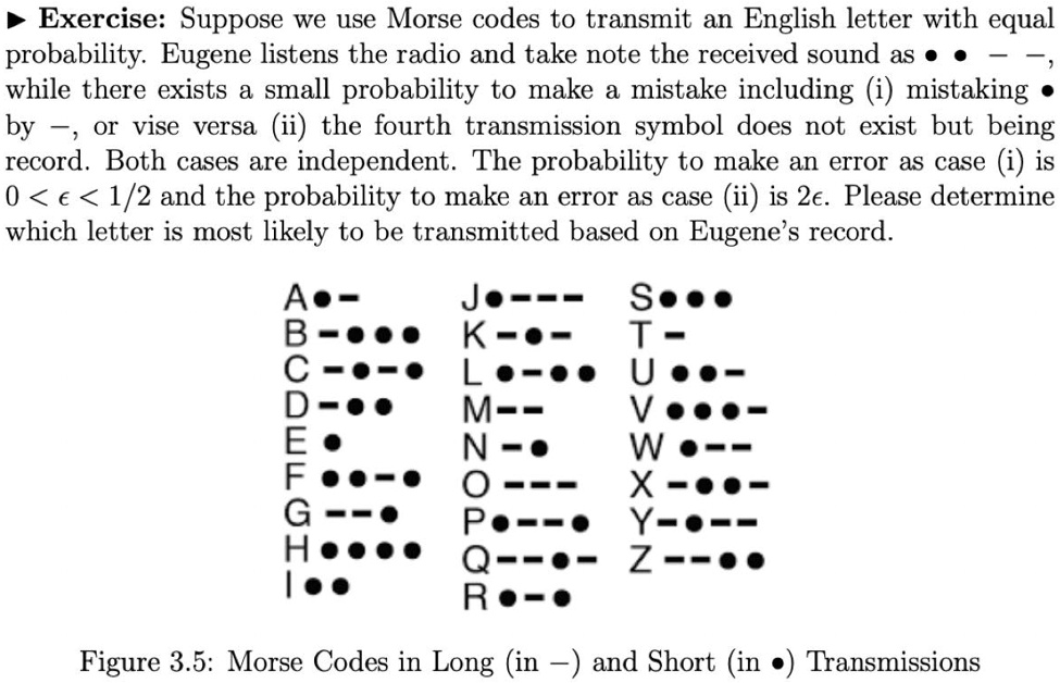 SOLVED: ' Exercise: Suppose we use Morse codes to transmit an English letter with equal ...