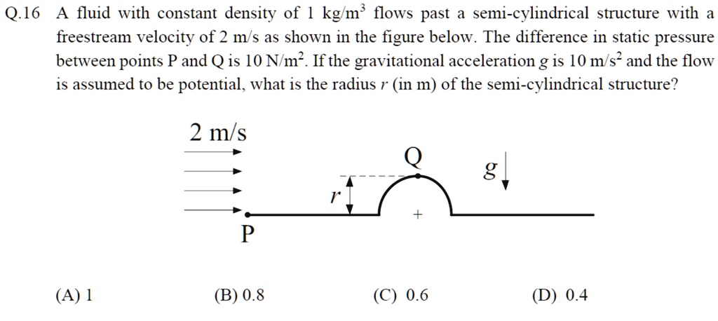 q16 a fluid with constant density of 1 kgm flows past a semi ...