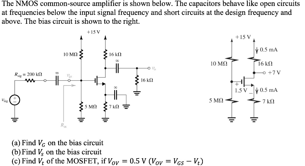 The NMOS common-source amplifier is shown below. The capacitors behave ...