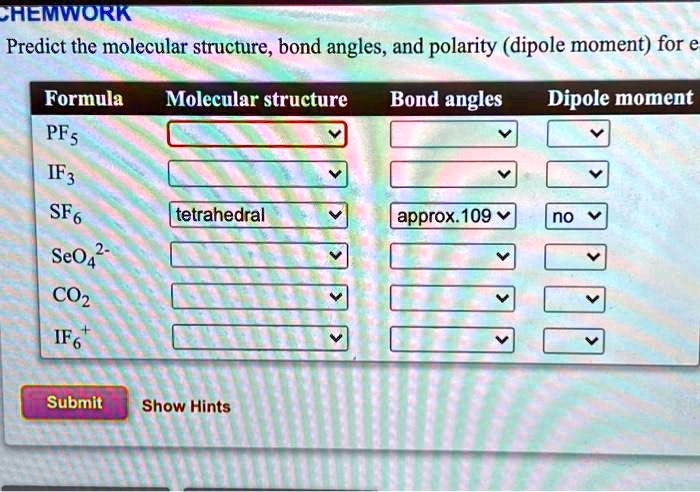 SOLVED: Text: Predict the molecular structure, bond angles, and ...