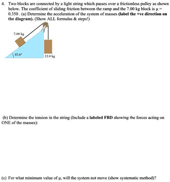 SOLVED: Two blocks are connected by light string which passes over ...
