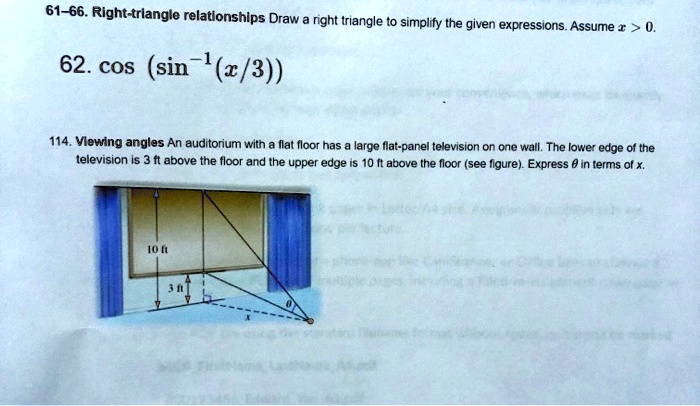 SOLVED: 61-66. Right-triangle relationships Draw right triangle to simplify the given ...