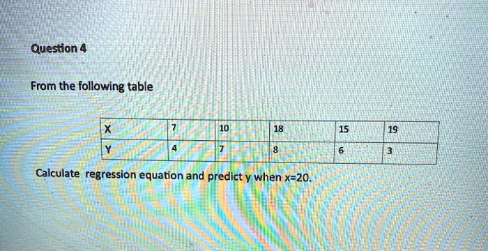 SOLVED: Queston 4 From the following table Calculate regression ...