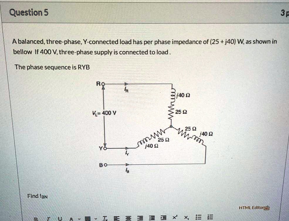 SOLVED: A balanced, three-phase Y-connected load has a per phase ...