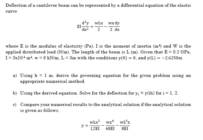 SOLVED: Deflection of a cantilever beam can be represented by a differential equation of the ...