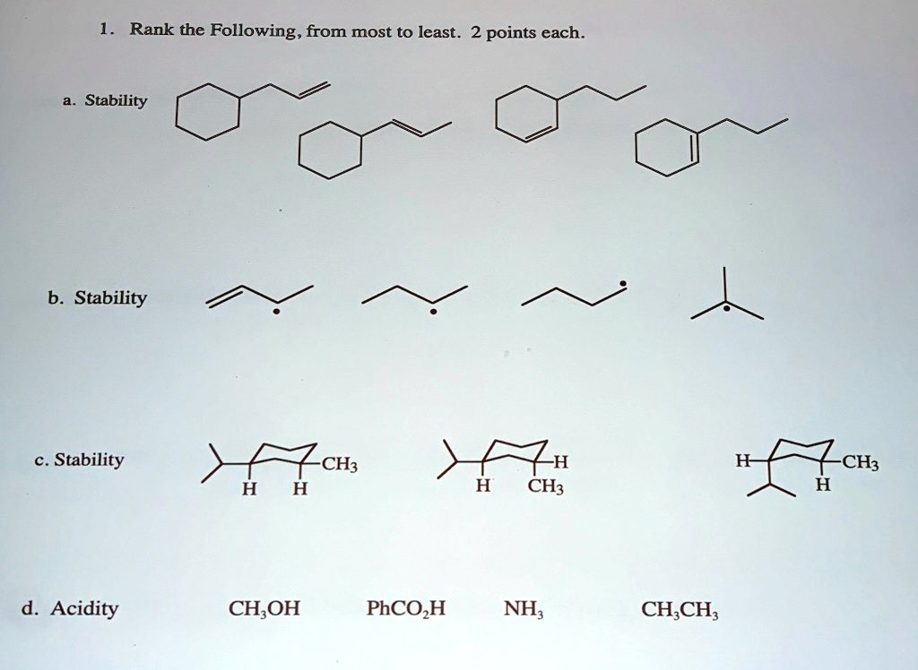 1. Rank the Following, from most to least. 2 points each. a. Stability ...