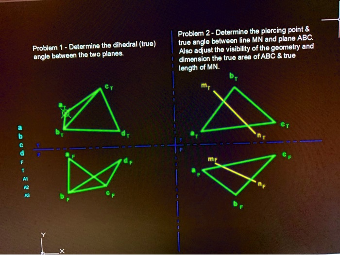 SOLVED:Problem 2 Determine the piercing point & true angle between line ...