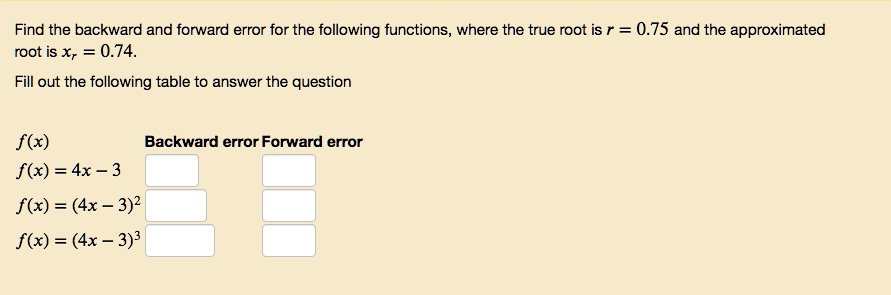 SOLVED: Find the backward and forward error for the following functions ...