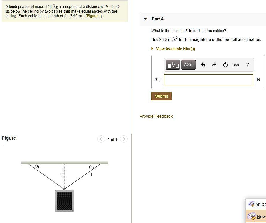 SOLVED: A loudspeaker of mass 17.0 kg is suspended at a distance of h ...