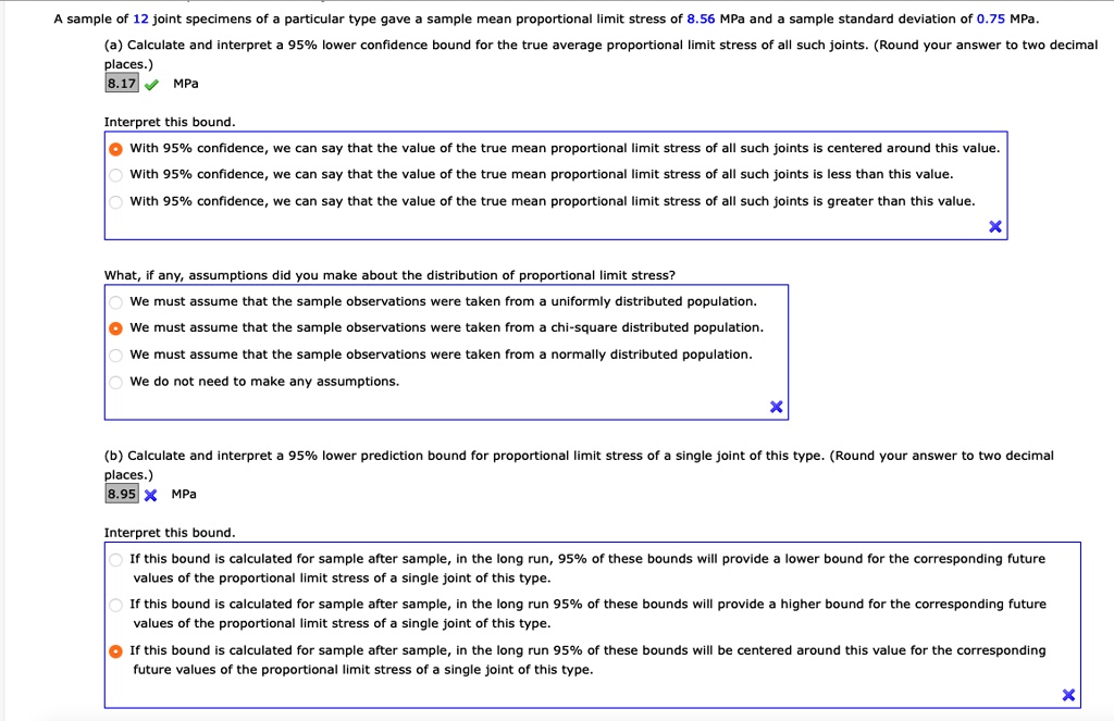 Sample of 12 joint specimens of a particular type gave a sample mean ...