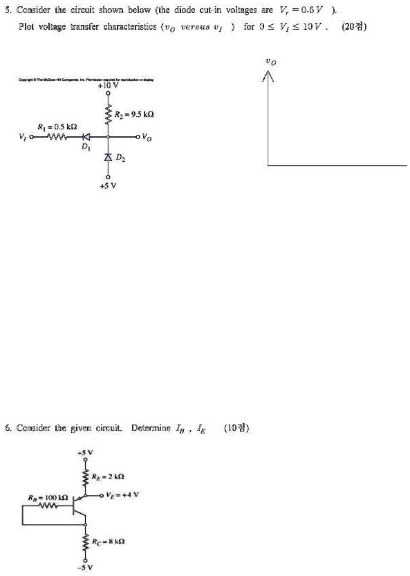 5. Consider the circuit shown below (the diode cut-in voltages are Vr = 0.6V). Plot voltage ...