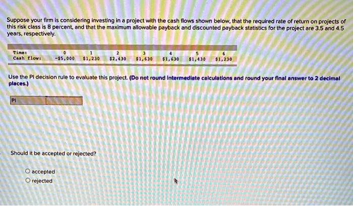 SOLVED: Suppose your firm is considering investing in a project with the cash flows shown below ...