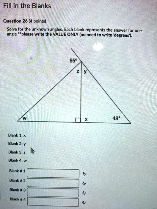 fill in the blanks question 26 4 points solve for the unknown angles ...