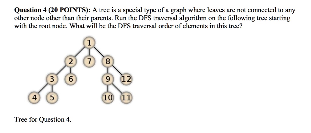 SOLVED: Question 4 (20 POINTS): A tree is a special type of a graph ... SOLVED: Question 4 (20 POINTS): A tree is a special type of a graph ...