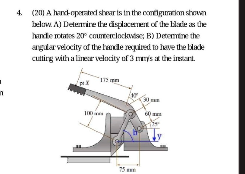 4. (20) A hand-operated shear is in the configuration shown below. A ...