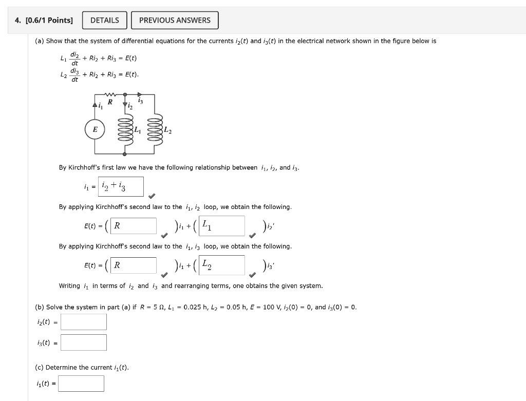 SOLVED: Show that the system of differential equations for the currents iz(t) and ig(t) in the ...